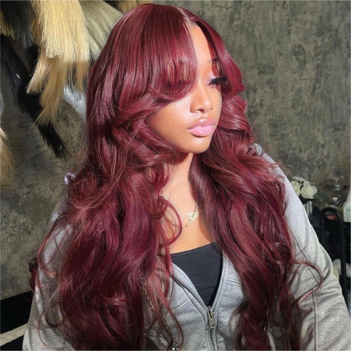 Medium Length Body Wave Pre-Bleached Knots 99J Burgundy/#4 Chocolate B ...