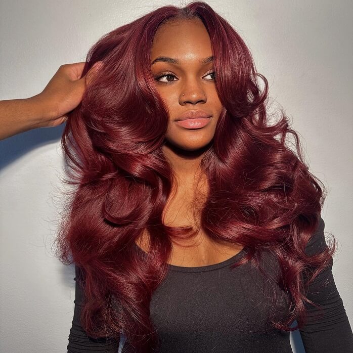 Medium Length Body Wave Pre-Bleached Knots 99J Burgundy/#4 Chocolate B ...