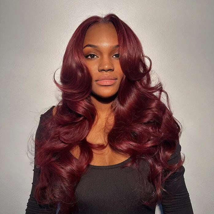 Medium Length Body Wave Pre-Bleached Knots 99J Burgundy/#4 Chocolate B ...