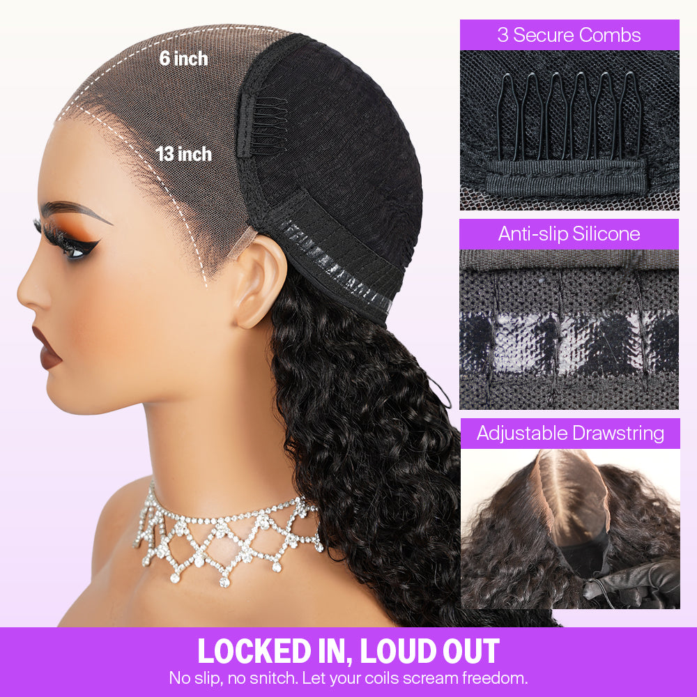 Megalook Kinky Curly Upgrade 13x6 ProAngle™ Frontal Pull Go Wig All Pr ...