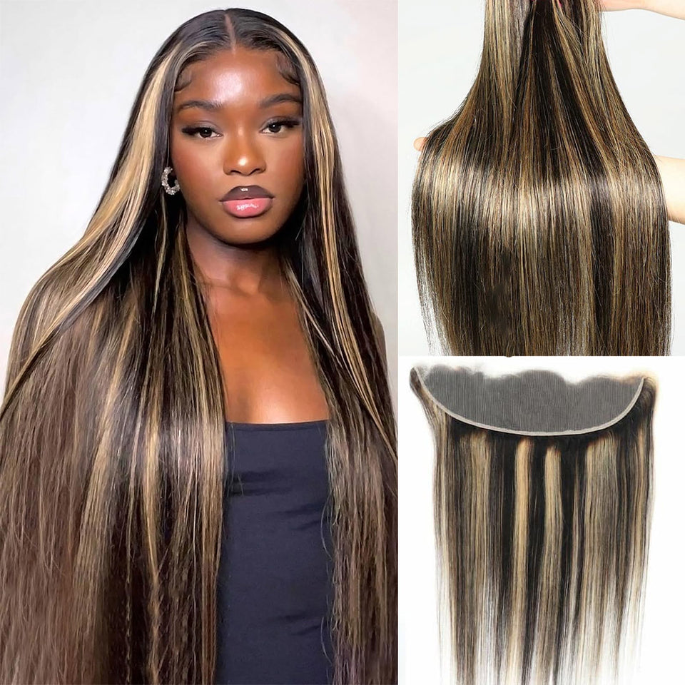 Highlight Balayage Colored 1 Bundle/13x4 Free Part Lace Frontal Closur