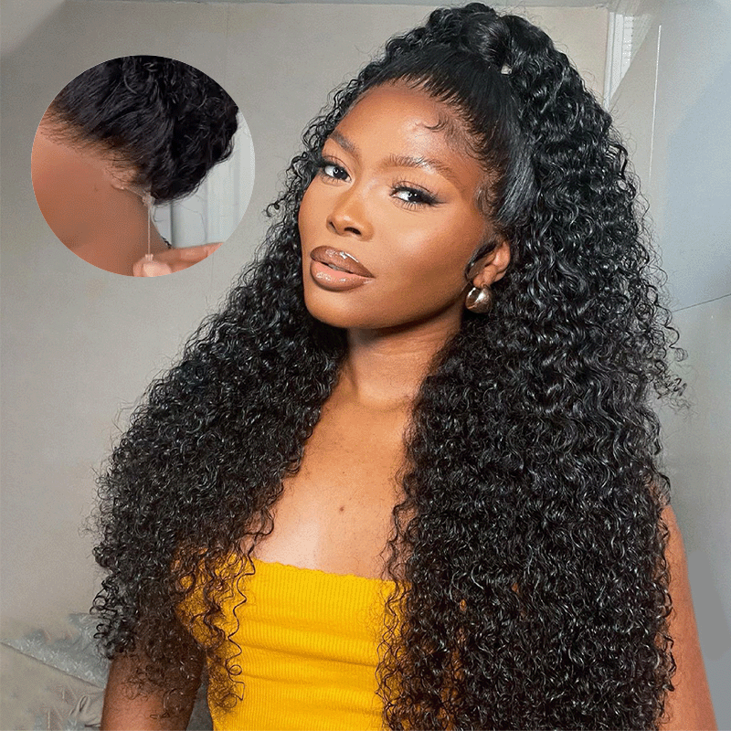 Megalook 360 Full Lace Glueless Jerry Curly Wigs Invisi Drawstring Nat