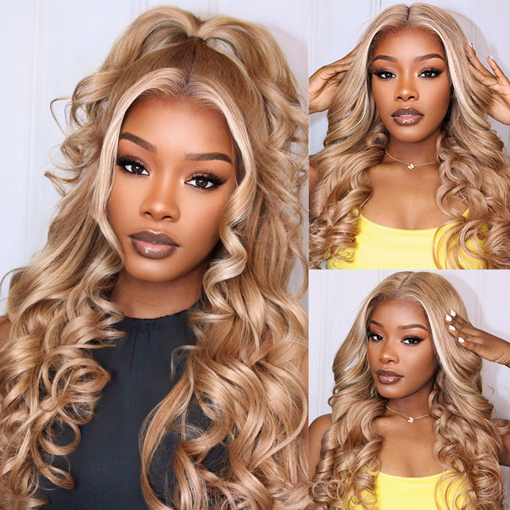 Megalook 13x6 Three-Go™ Milk Tea Brown With Highlight Glueless Body Wa