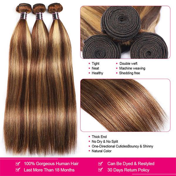 Highlight Bundles Brazilian Straight Human Hair Bundles Ombre Brown St